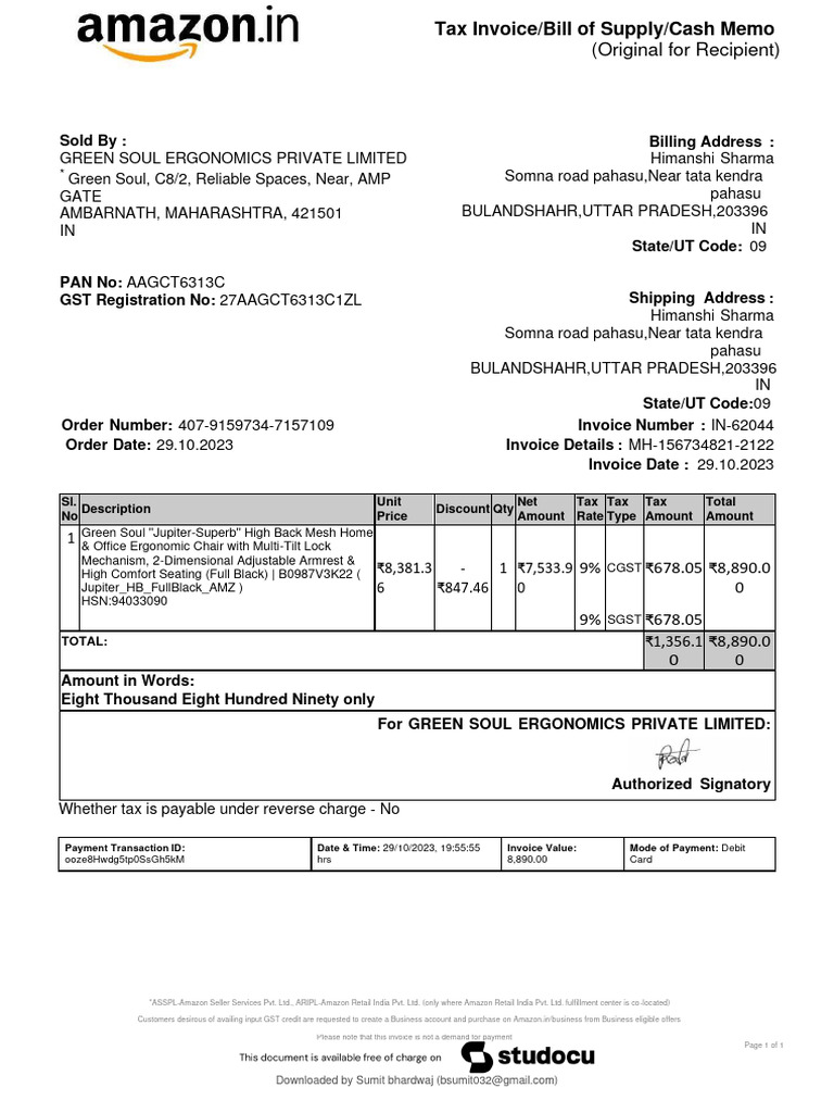 Chair Invoice Pdf