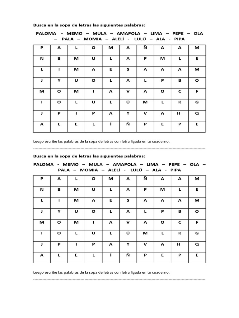 Sopa de Letras M - P - L | PDF