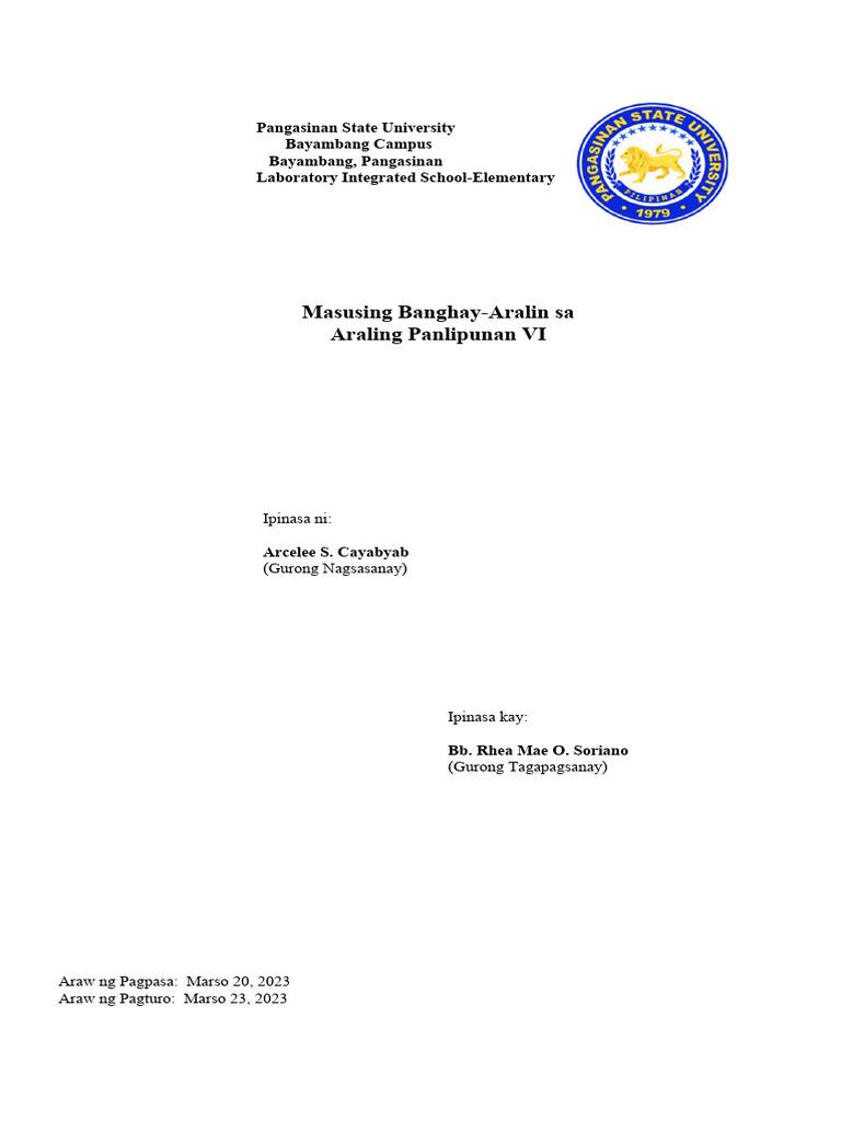 Araling-Panlipunan Cayabyab Arcelee | PDF