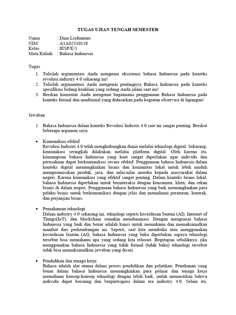 Pentingnya Peran Bahasa Indonesia | PDF