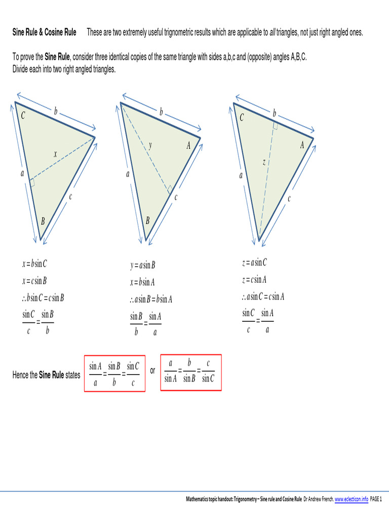Trigonometry - Sine Rule and Cosine Rule | PDF