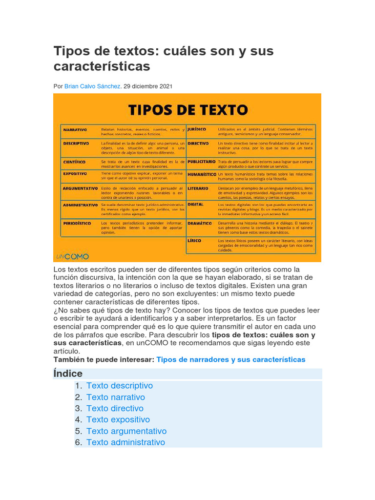 Tipos de textos y sus características | PDF | Narración | Publicidad