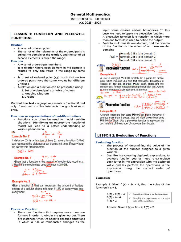 G11 - General Mathematics - 1st Sem - Midterm Notes | PDF | Function ...