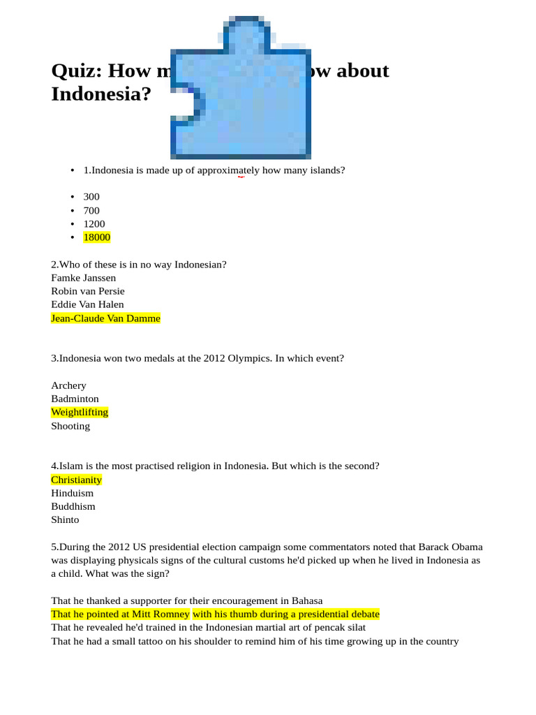 Quizz Indonesia | PDF | Indonesia | Southeast Asia