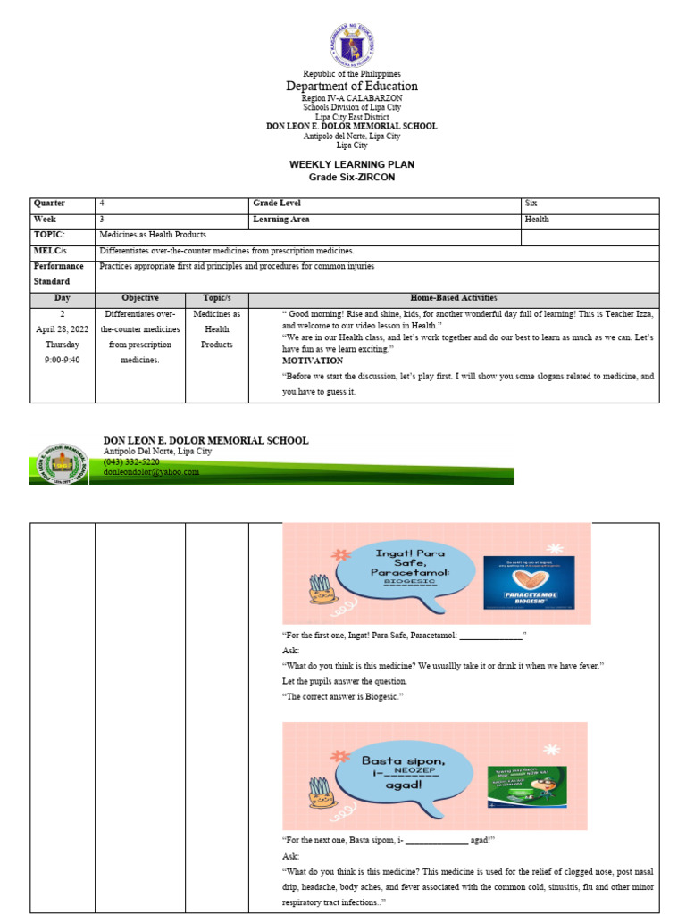 Cot 2 Health 6 - Lesson Plan | Download Free PDF | Over The Counter ...