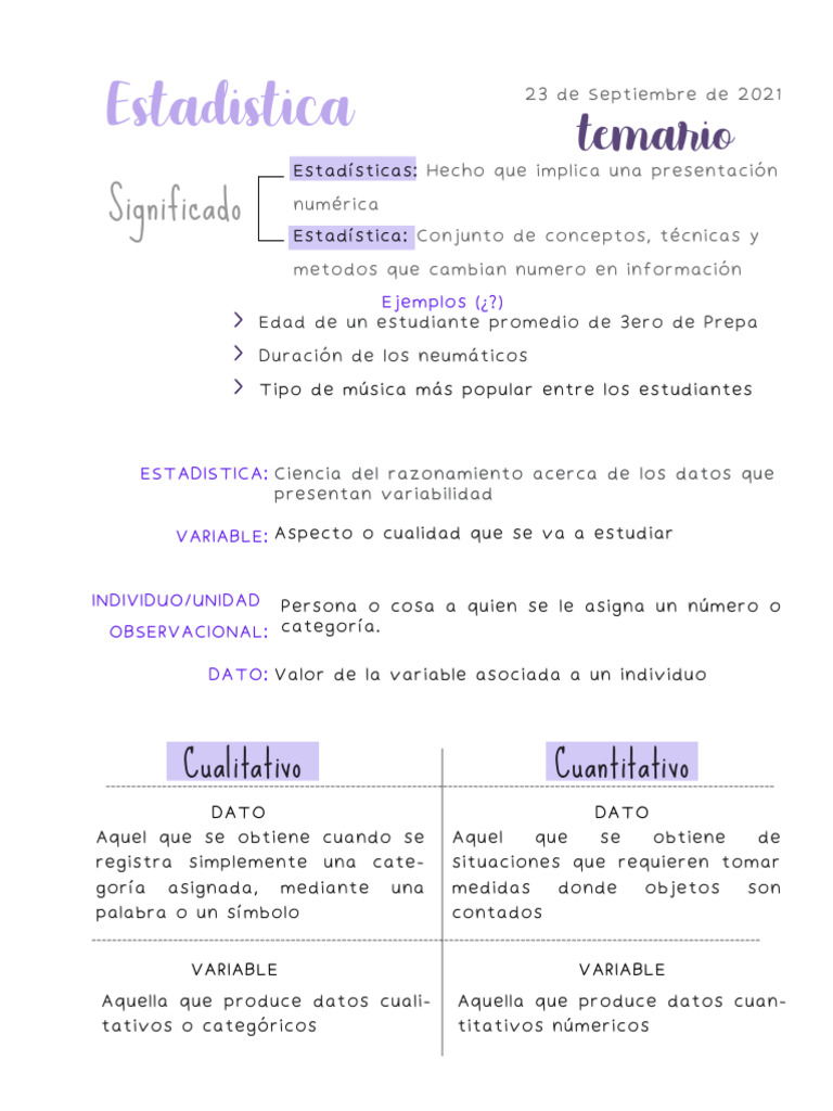 Temario - Estadistica (Primer Parcial) Quinto Semestre | PDF