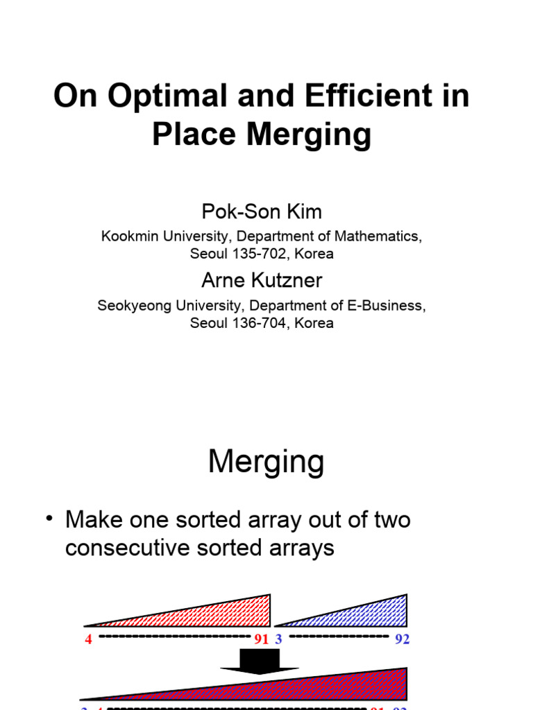 Kim OnOptimalandEfficientInPlaceMerging | PDF | Mathematical Optimization | Algorithms