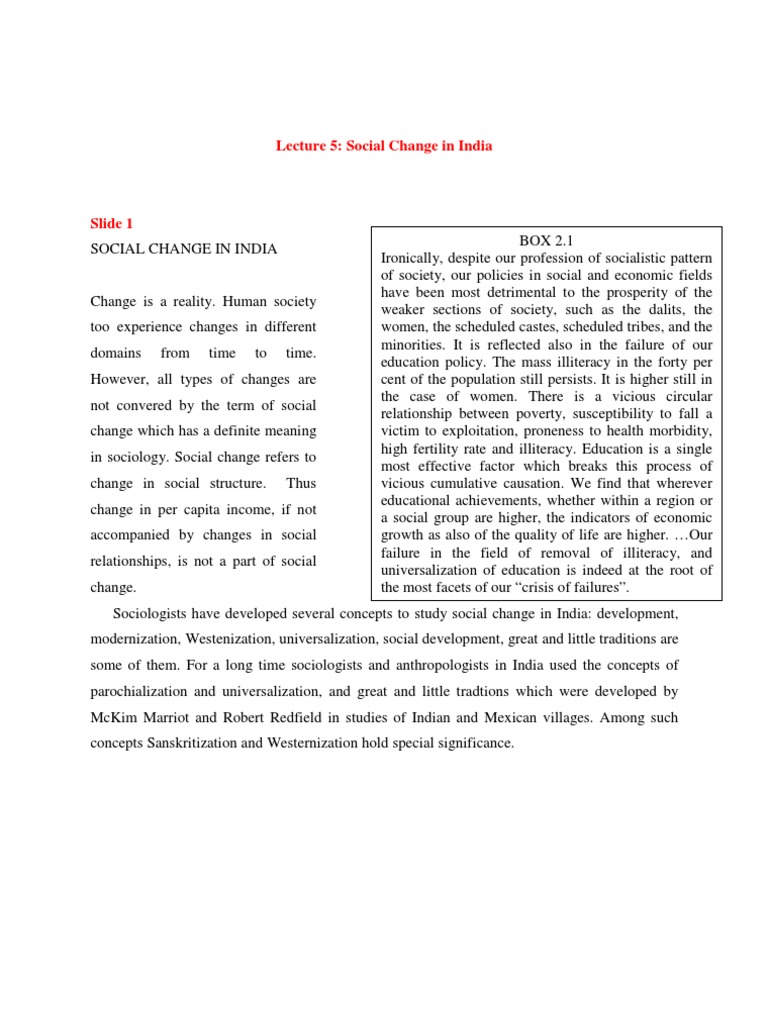 Lecture 5: Social Change in India | PDF | Caste