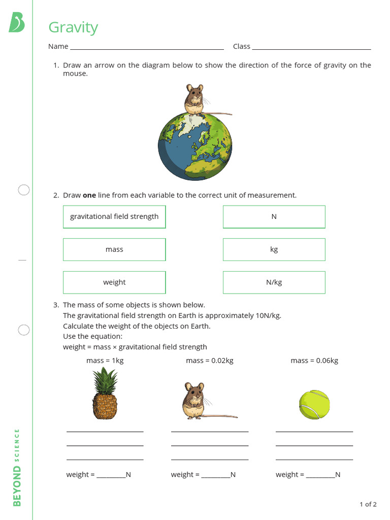 Gravity Homework Worksheet LA | PDF | Weight | Gravity