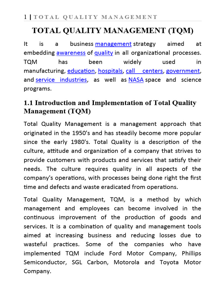 Minor Project TQM | PDF