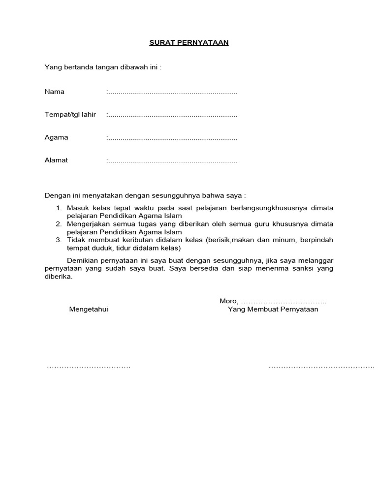 Surat Pernyataan | PDF | Kajian Bahasa Asing