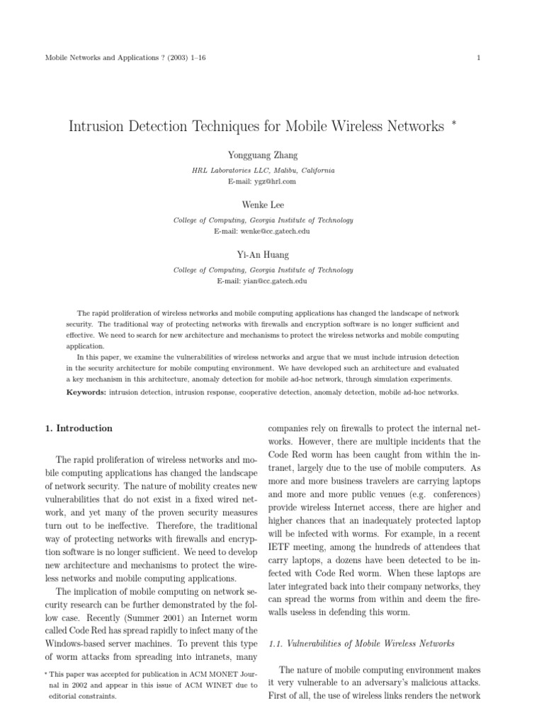 Intrusion Detection Techniques For Mobil | PDF