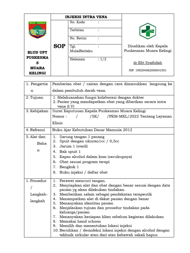 Sop Injeksi Iv | PDF