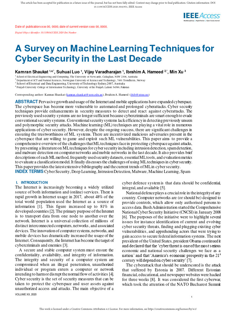 A Survey On Machine Learning Techniques For Cyber Security in The Last Decade | PDF | Security ...