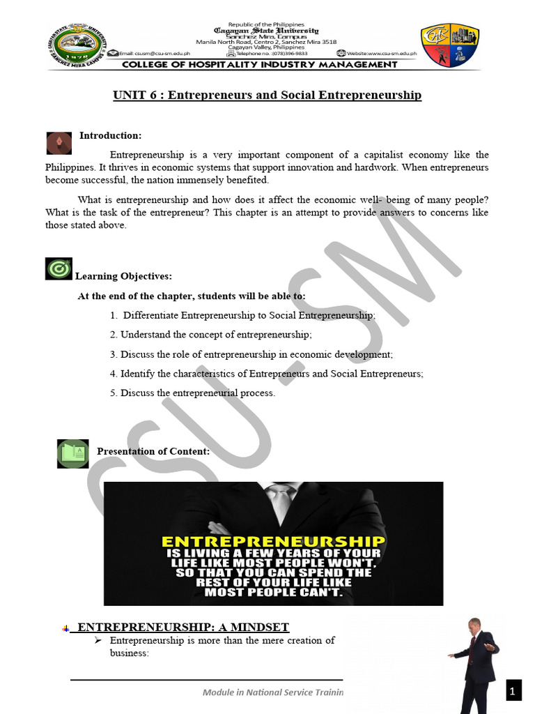 Unit 6 - Entrepreneurship and Social Entrepreneurship | PDF ...
