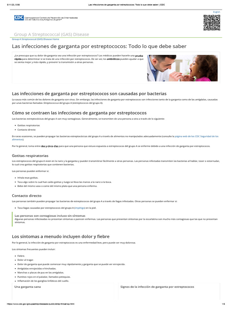 Las infecciones de garganta por estreptococos_ Todo lo que debe saber _ CDC | PDF