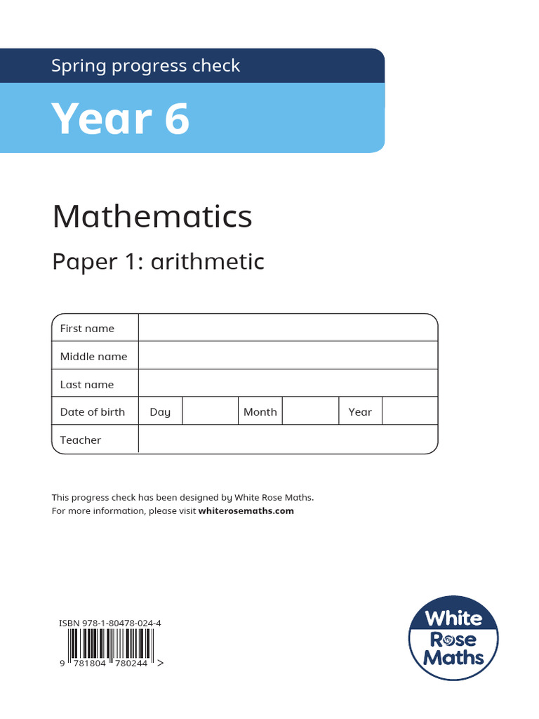 Year 6 Mathematics 2022 Spring White Rose Arithmetic Paper 1 | PDF ...