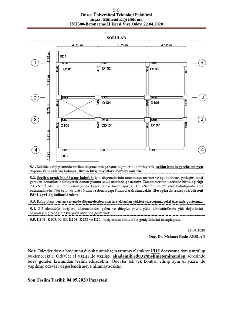 Betonarme 2 vize sinav sorusu | PDF