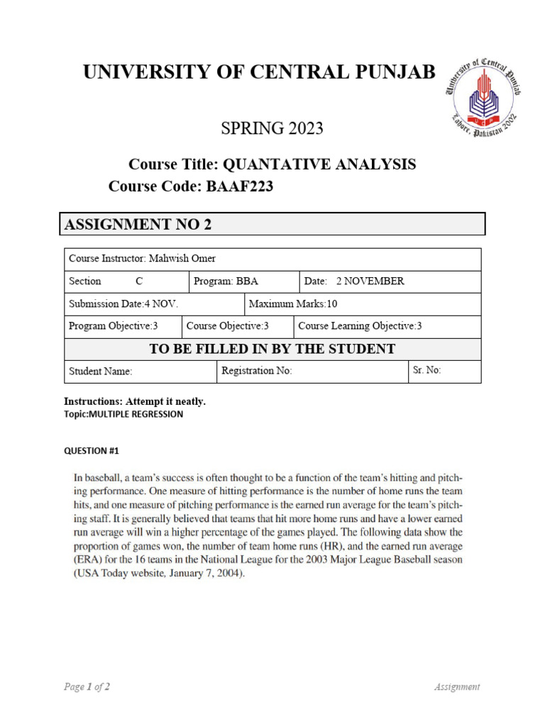 Regression Assignment | PDF
