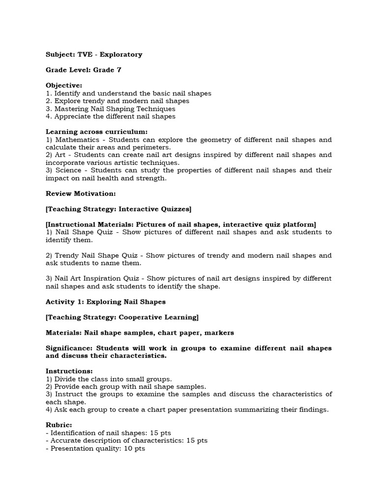 Lesson Plan | PDF | Learning | Nail (Anatomy)