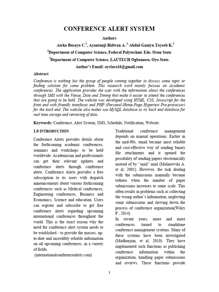 Conference Alert | PDF | User (Computing) | Databases