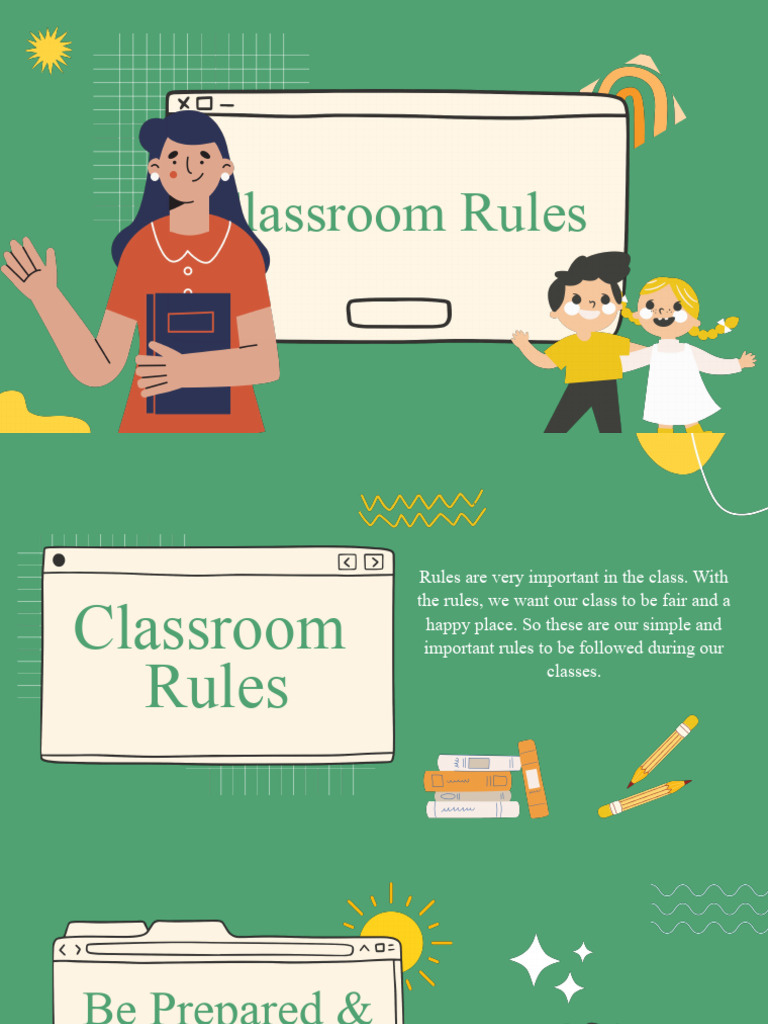 Green Yellow Playful Illustration Classroom Rules Education ...