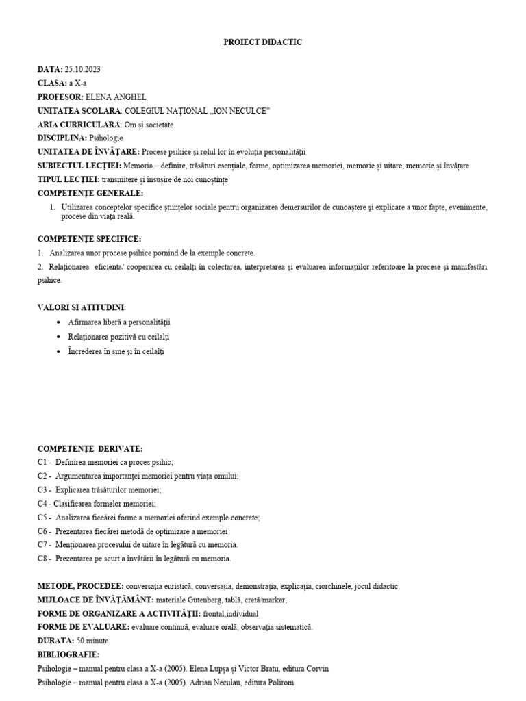 Proiect Didactic | PDF
