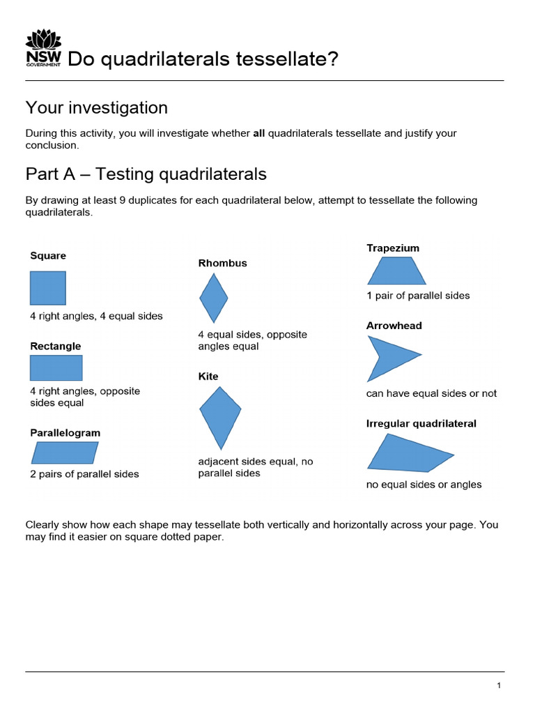 Quadrilateral Tessellation Investigation | PDF