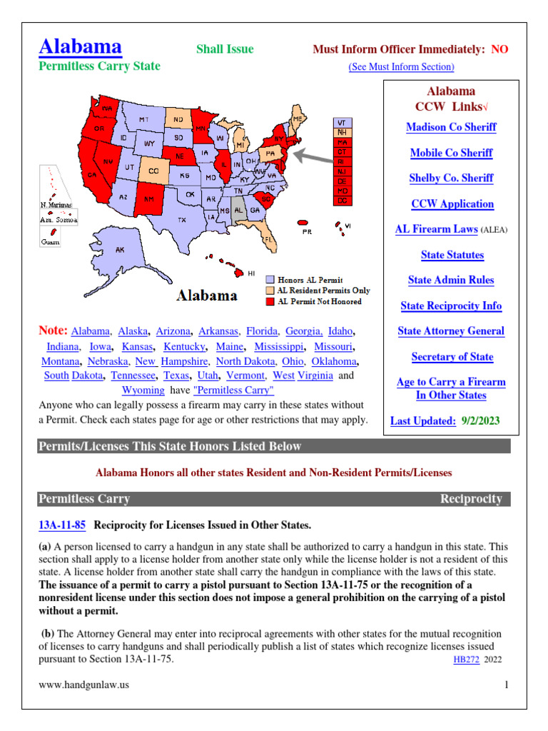 Alabama Gun Laws (2023) | PDF