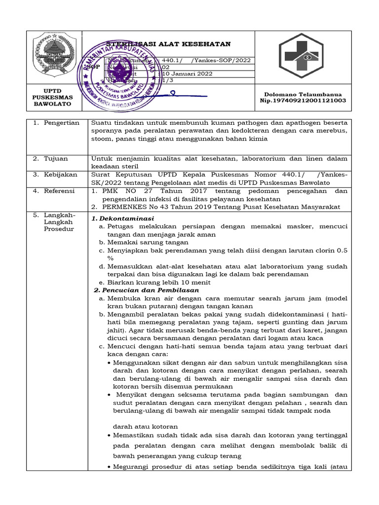 Sop Dekontaminasi Dan Sterilisasi Alat Kesehatan | PDF | Griya & Taman | Kesehatan Holistik