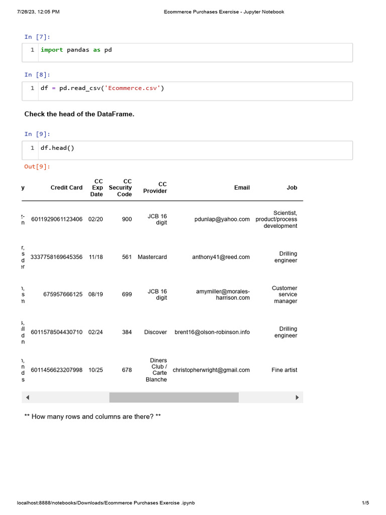 Ecommerce Purchases Exercise - Jupyter Notebook | PDF