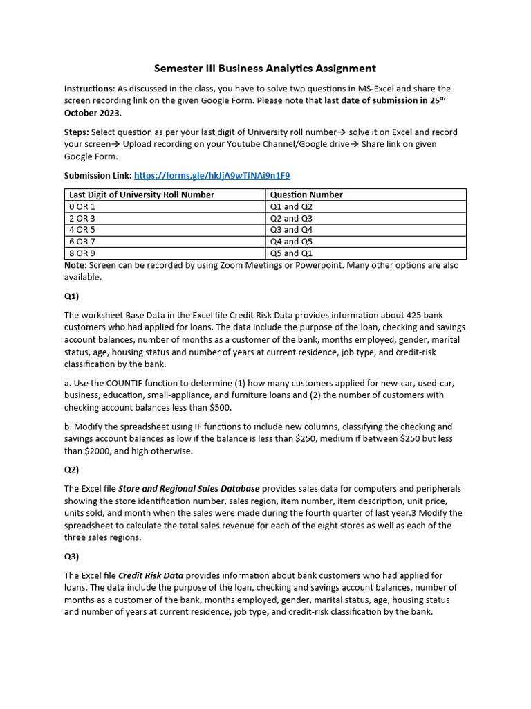 Assignment Business Analytics | PDF | Microsoft Excel | Banks