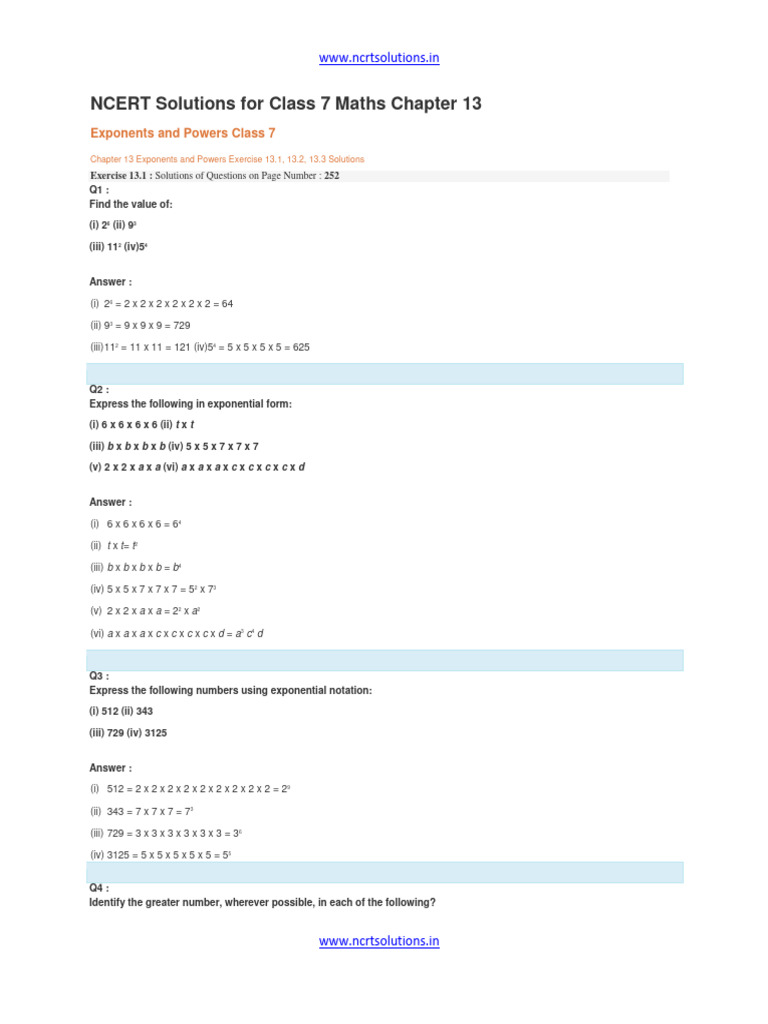 NCERT Solutions For Class 7 Maths Chapter 13 | PDF