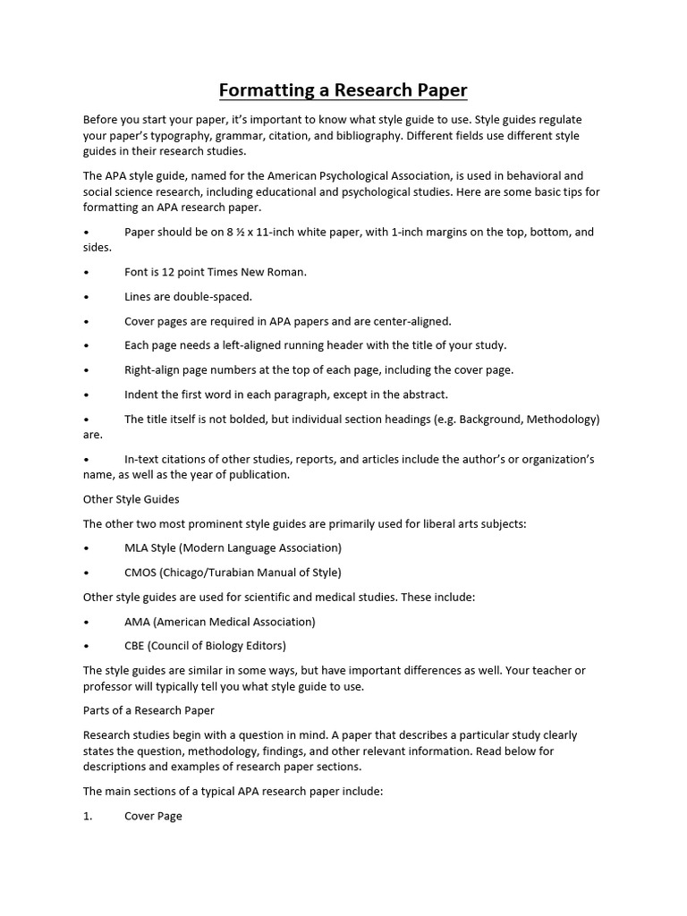 Formatting A Research Paper | PDF