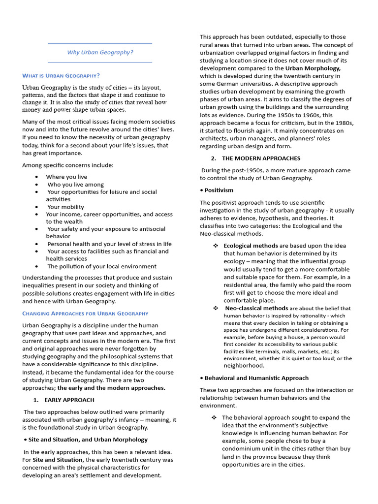 Geography 3 Unit 1 | PDF | Geography | Urban Geography