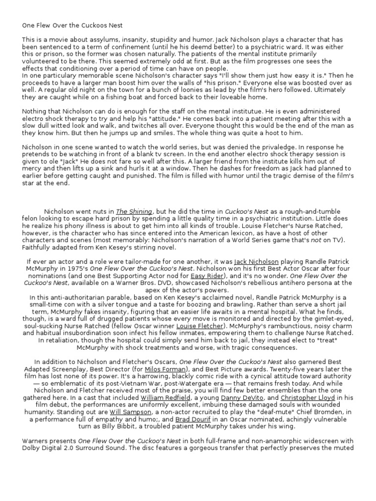 One Flew Over The Cuckoos Nest | PDF | Brain | Entertainment (General)