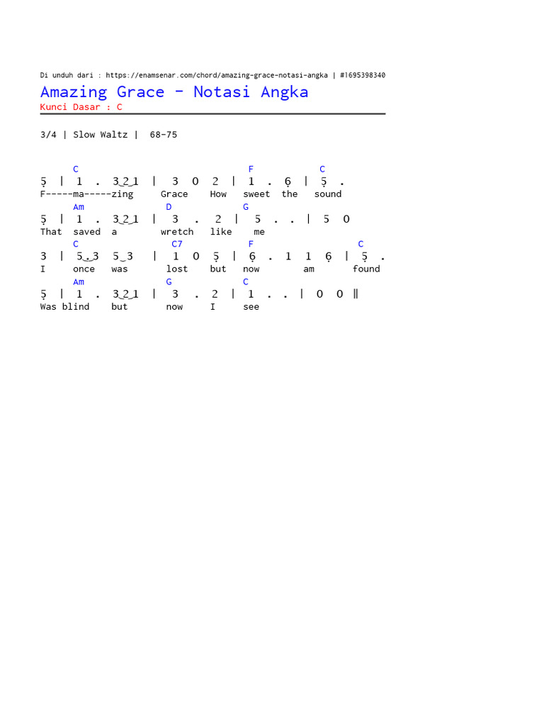 Amazing Grace Notasi Angka dan Chord | PDF