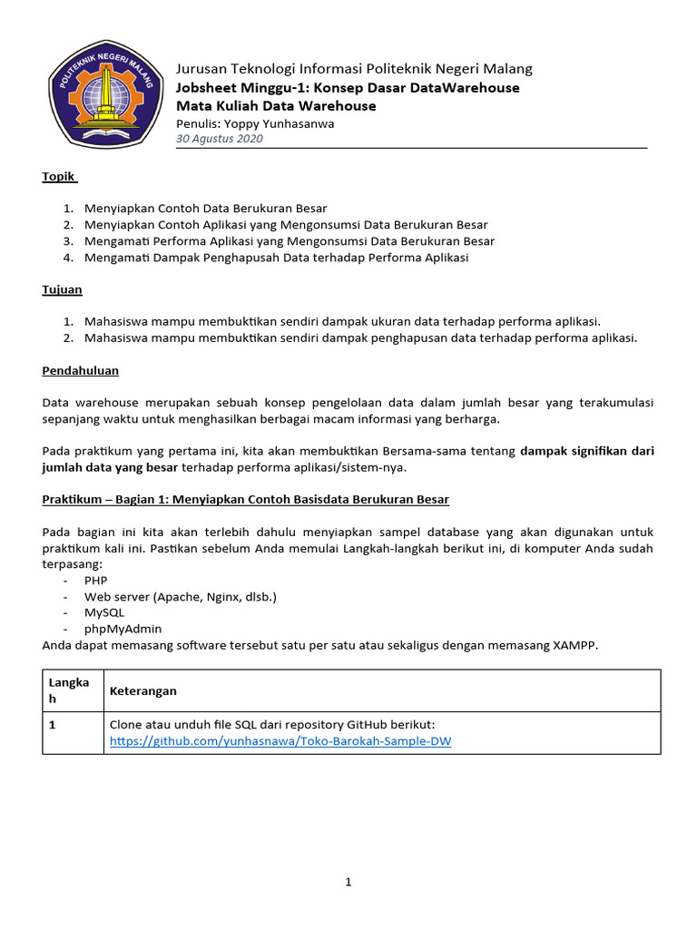Jobsheet-1 Konsep Dasar Data Warehouse | PDF