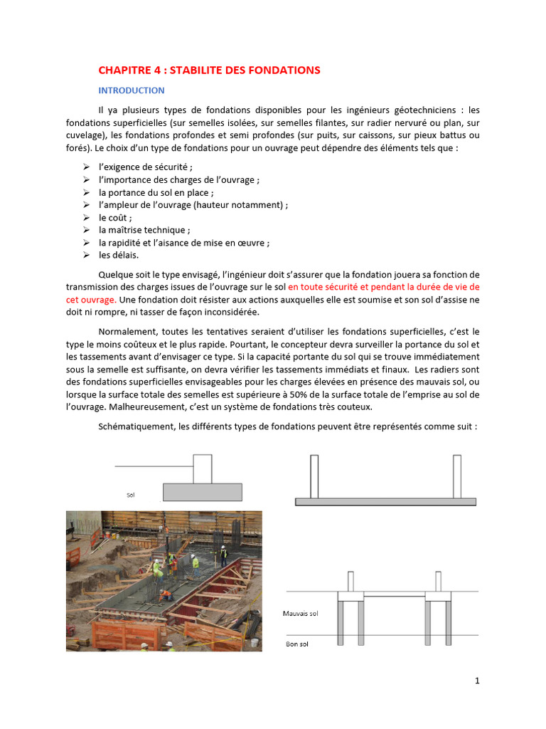 Fondations superficielles et portance du sol | PDF