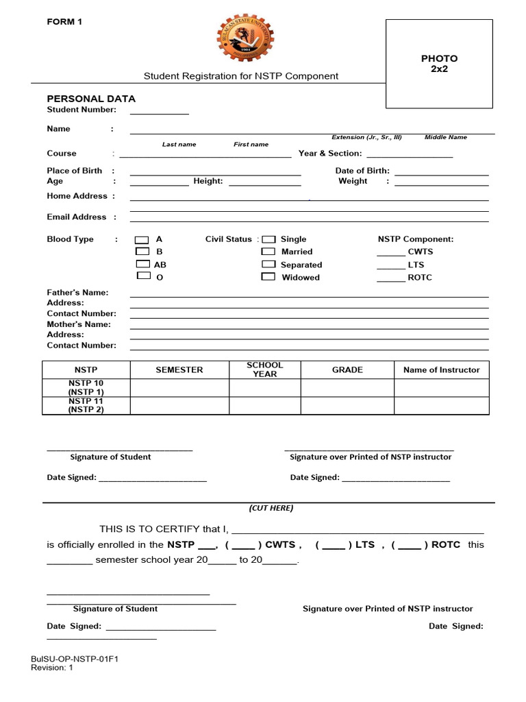 FORM 1. NSTP Registration After Common Module | PDF