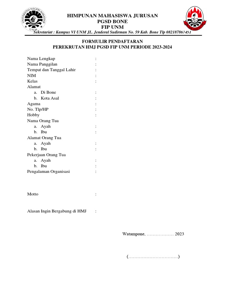 Formulir Pendaftaran HMJ | PDF