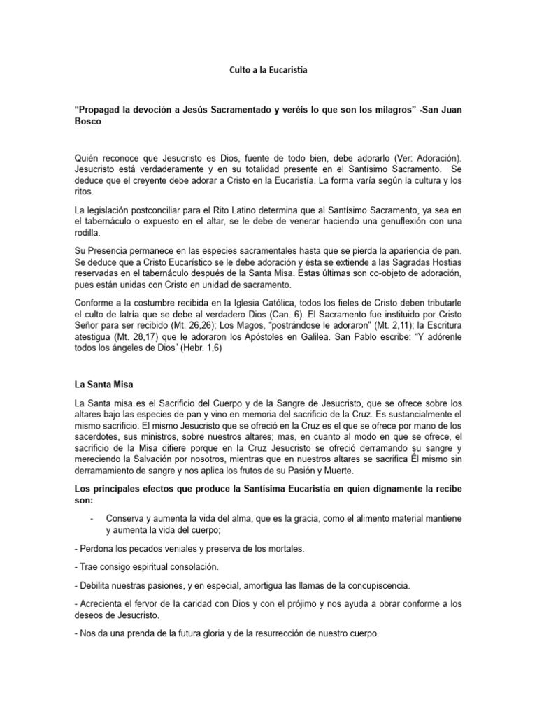 Culto A La Eucaristia-Jovita | PDF | eucaristía | Misa (liturgia)