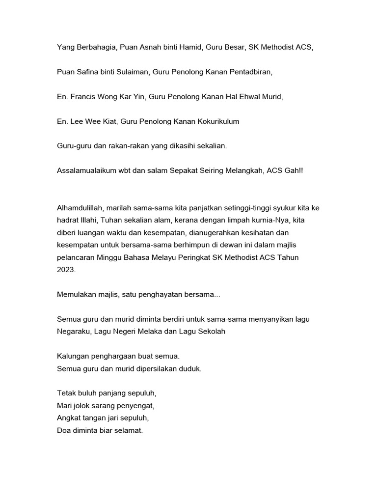 TEKS MC PELANCARAN MINGGU BM | PDF