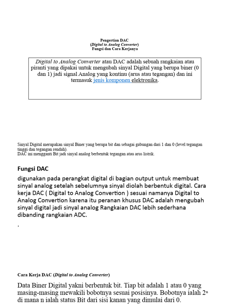 Digital To Analog Converter Atau DAC Adalah Sebuah Rangkaian Atau | PDF