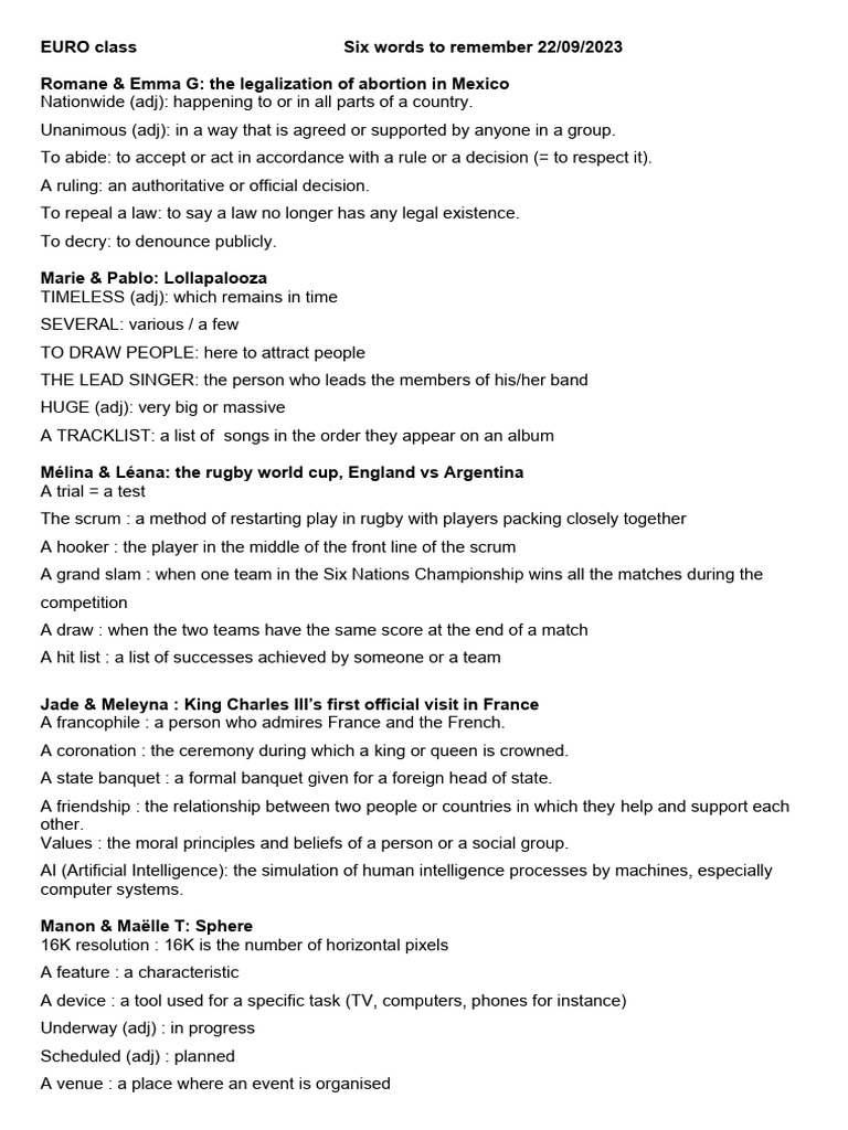 Day 1-6 words to remember (1) | PDF