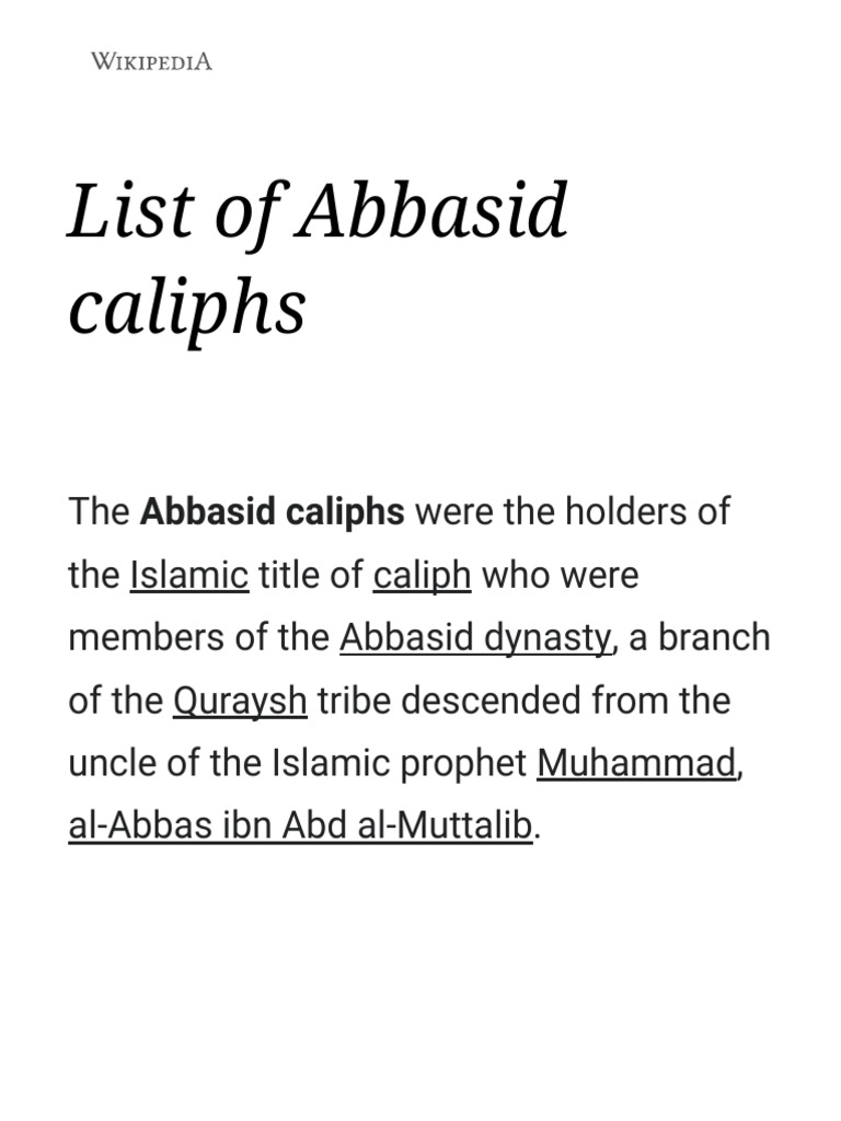 Abbasid Caliphs: A Historical Overview | PDF | Caliphate | Arabs