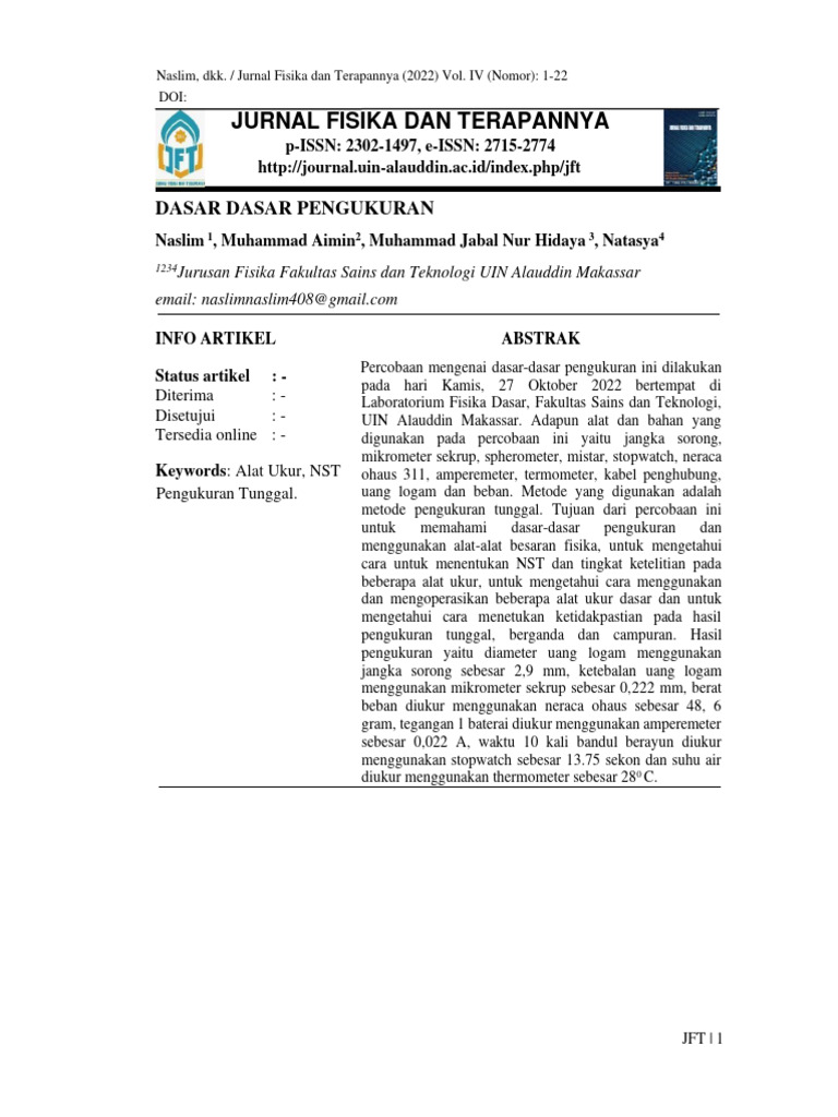 Jurnal Dasar Dasar Pengukuran | PDF