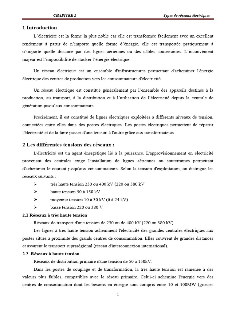 CHAPITRE 2 Types de Reseaux Électriques | PDF