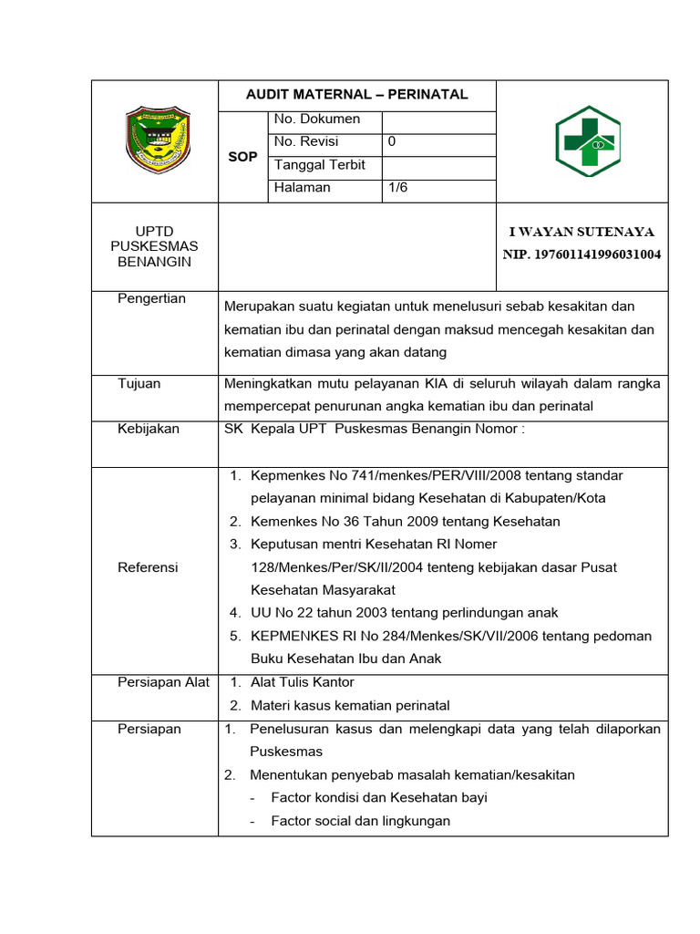 Audit Maternal Perinatal: SOP dan Prosedur | PDF | Pengembangan Diri