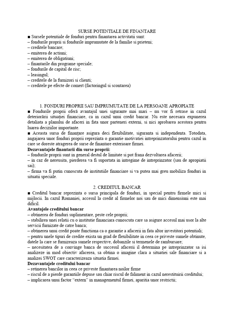 Surse Potentiale de Finantare | PDF